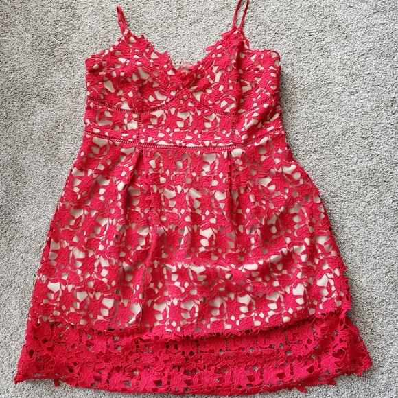 City Chic | Dresses | Red Dress With Nude Underlay | Poshmark